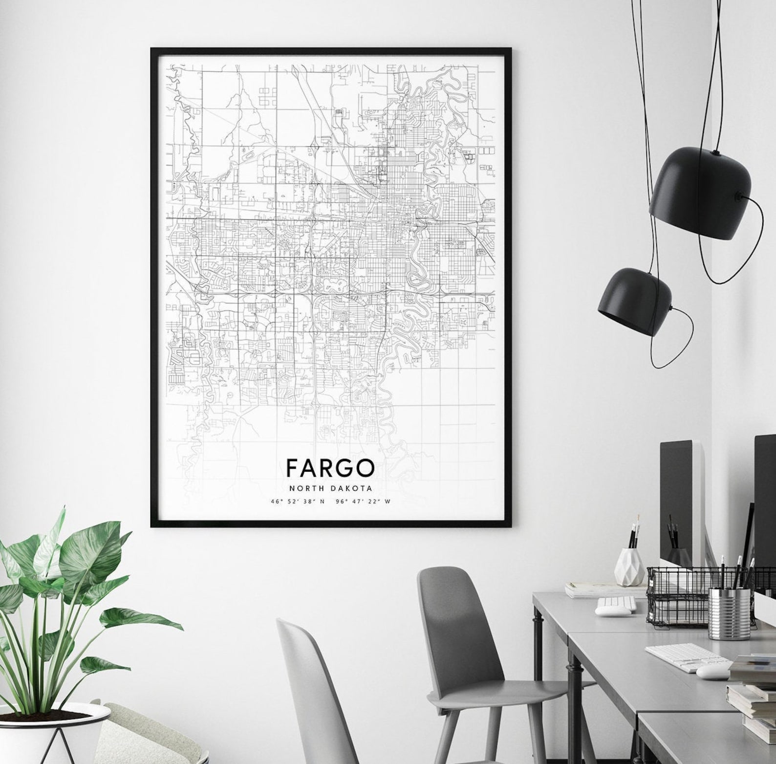 Fargo Map Print, Fargo North Dakota Map Art Poster, City Street Road ...