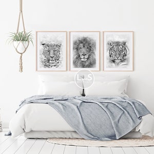 Safari Animals Watercolor Print, Black & White Animals Set 3, Safari ...