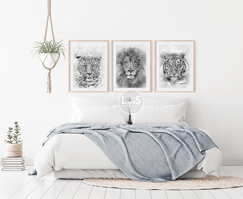 Safari Animals Watercolor Print, Black & White Animals Set 3, Safari ...