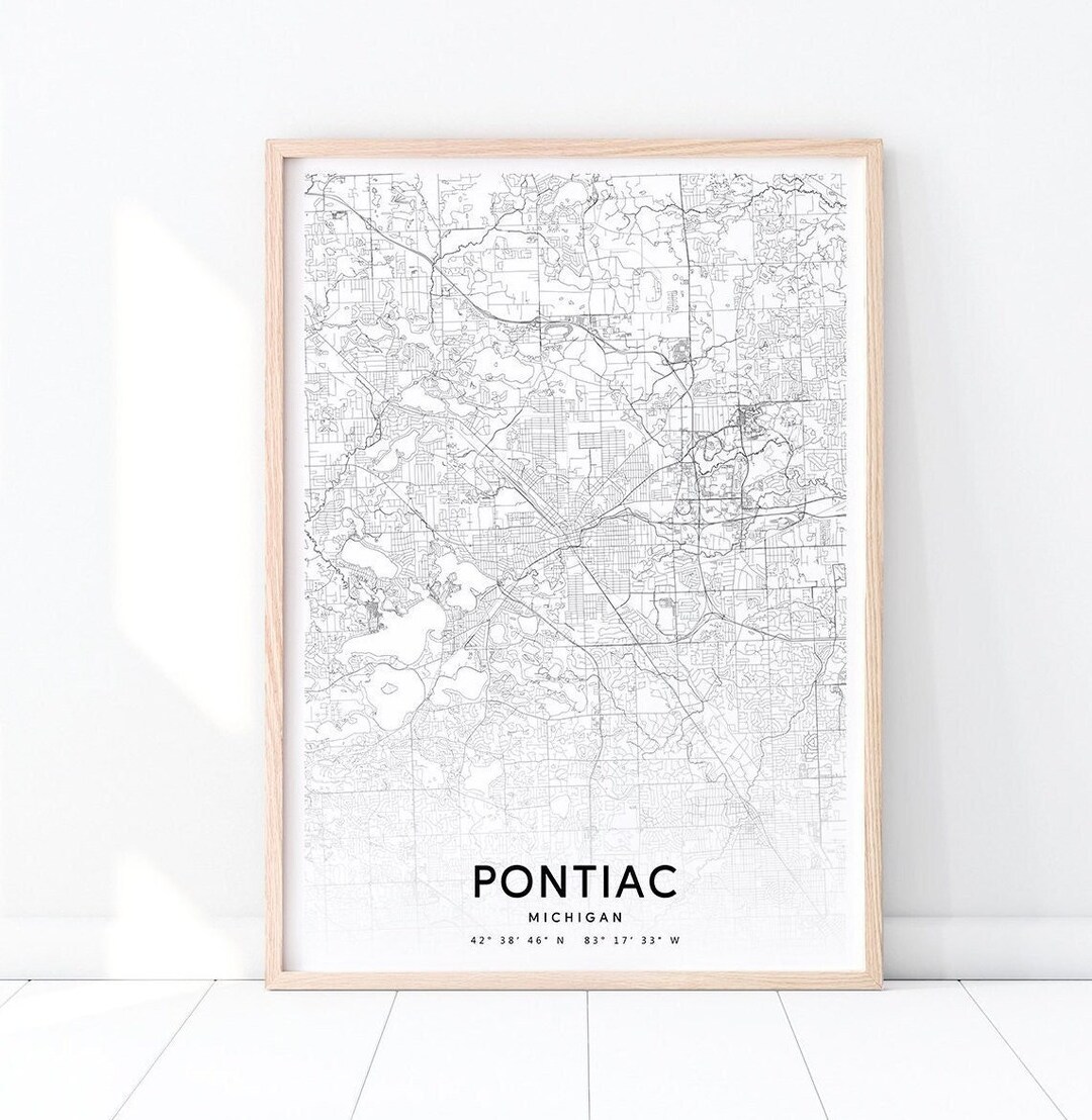 Pontiac Map Print, Pontiac Michigan Map Art Poster, City Street Road ...