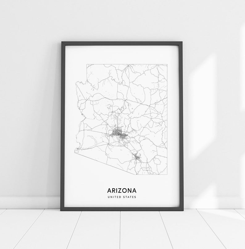 Arizona Map Print State Road Map Print Arizona AZ USA United - Etsy