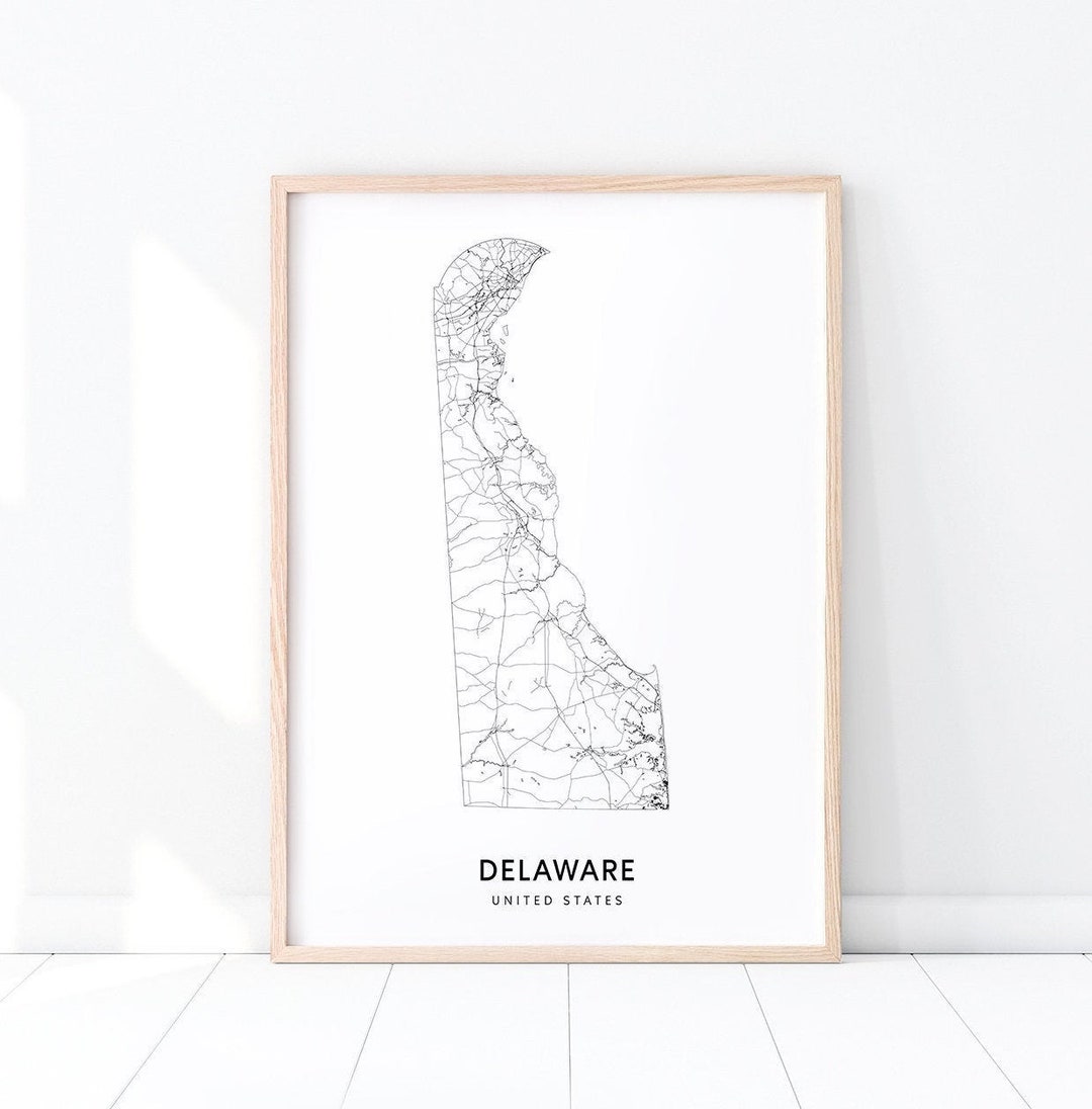 Delaware Map Print, State Road Map Print, Delaware DE USA United States ...