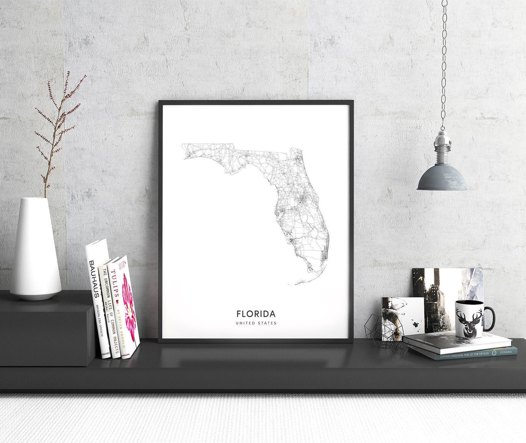 Florida Map Print, State Road Map Print, Florida FL USA United States ...