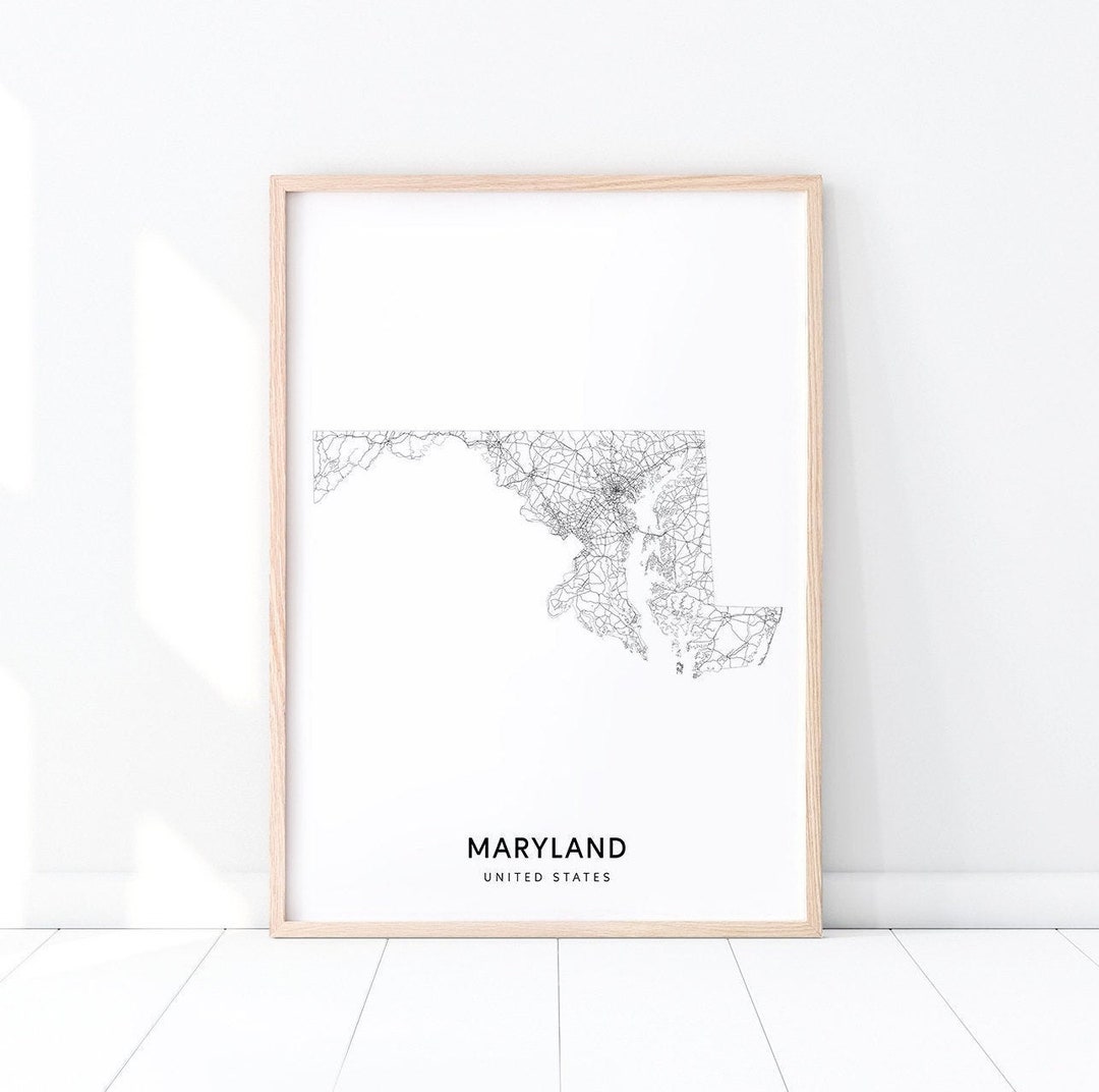 Maryland Map Print, State Road Map Print, MD USA United States Map Art ...