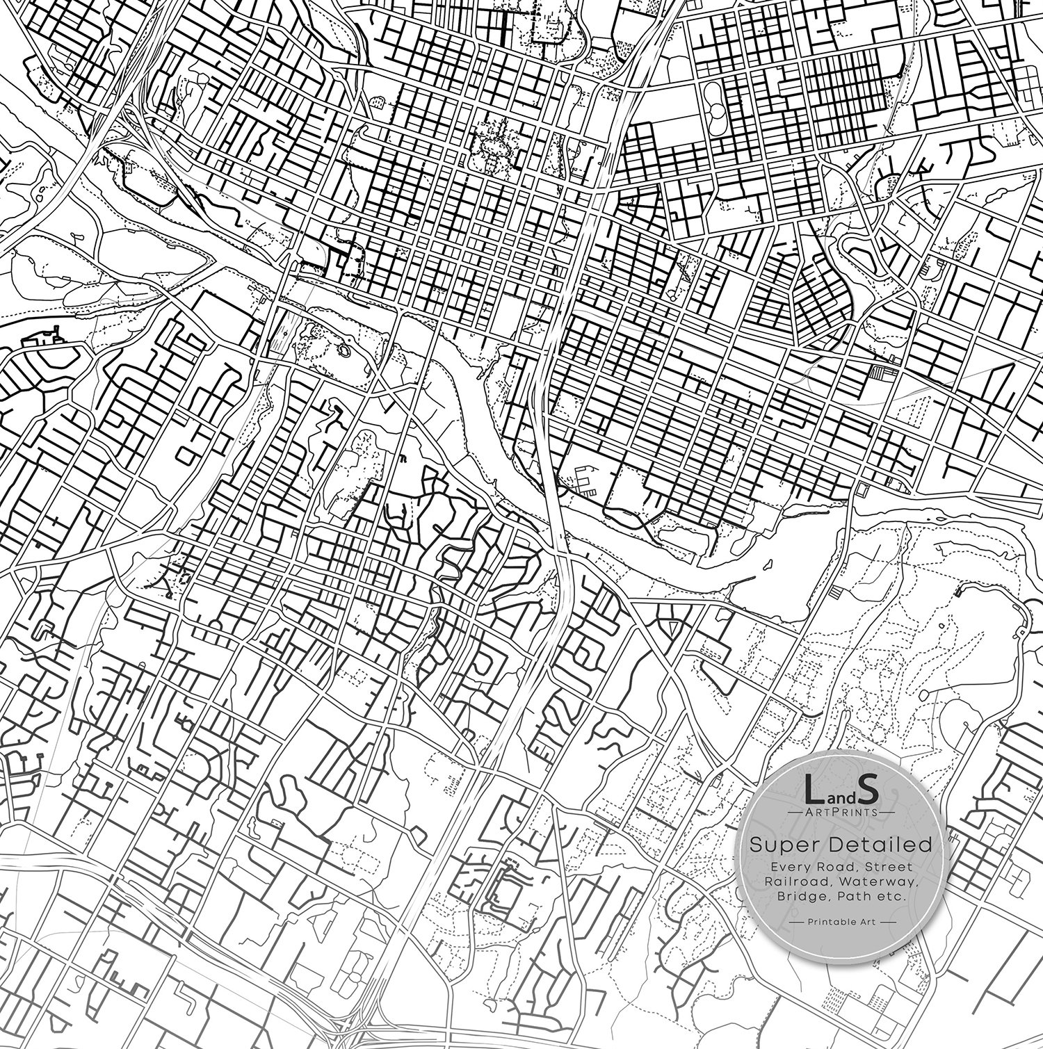 Austin Urban Map Print Austin City Street Map Poster Austin | Etsy