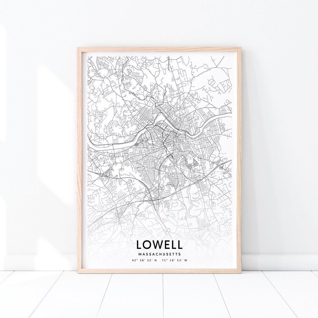 Lowell Map Print, Lowell Massachusetts Map Art Poster, City Street Road ...
