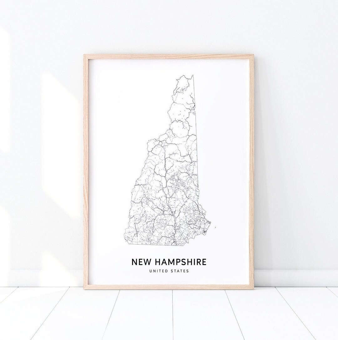New Hampshire Map Print, State Road Map Art, New Hampshire USA United ...