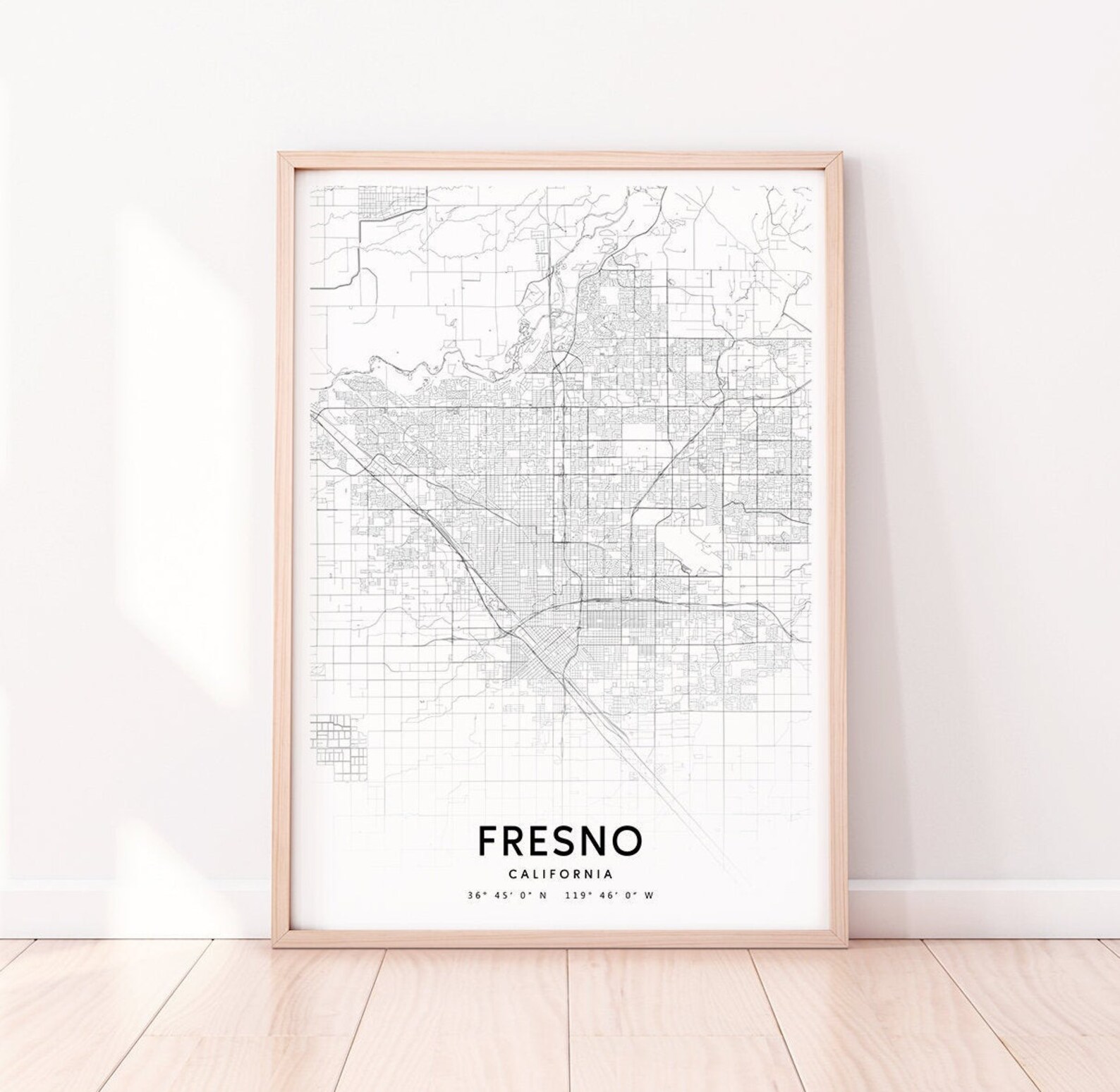 Fresno Map Print, California USA Map Art Poster, City Street Road Map ...