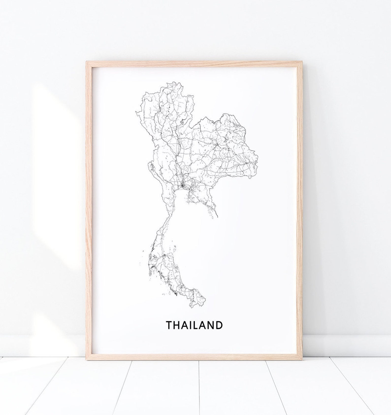 Thailand Map Print, Thailand Map Art, Thailand Road Map Poster, Country ...