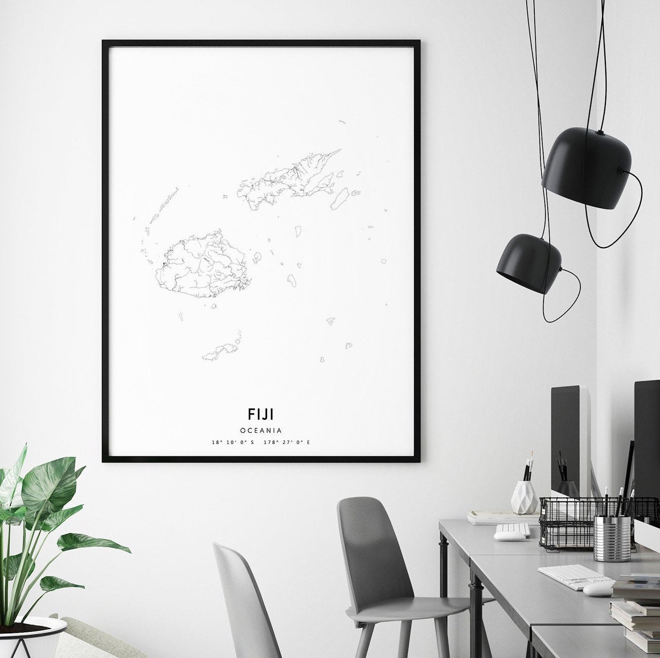 Fiji Map Art Print Fiji Map Art Poster Fiji Oceania Black & - Etsy ...