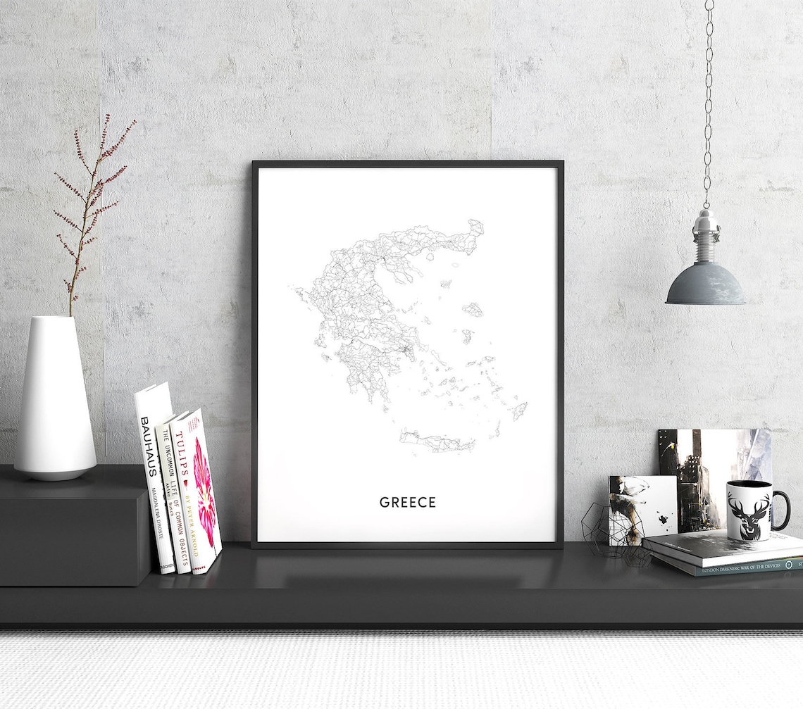 Greece Map Print, Greece Map Art Poster, Country Map, Black and White ...