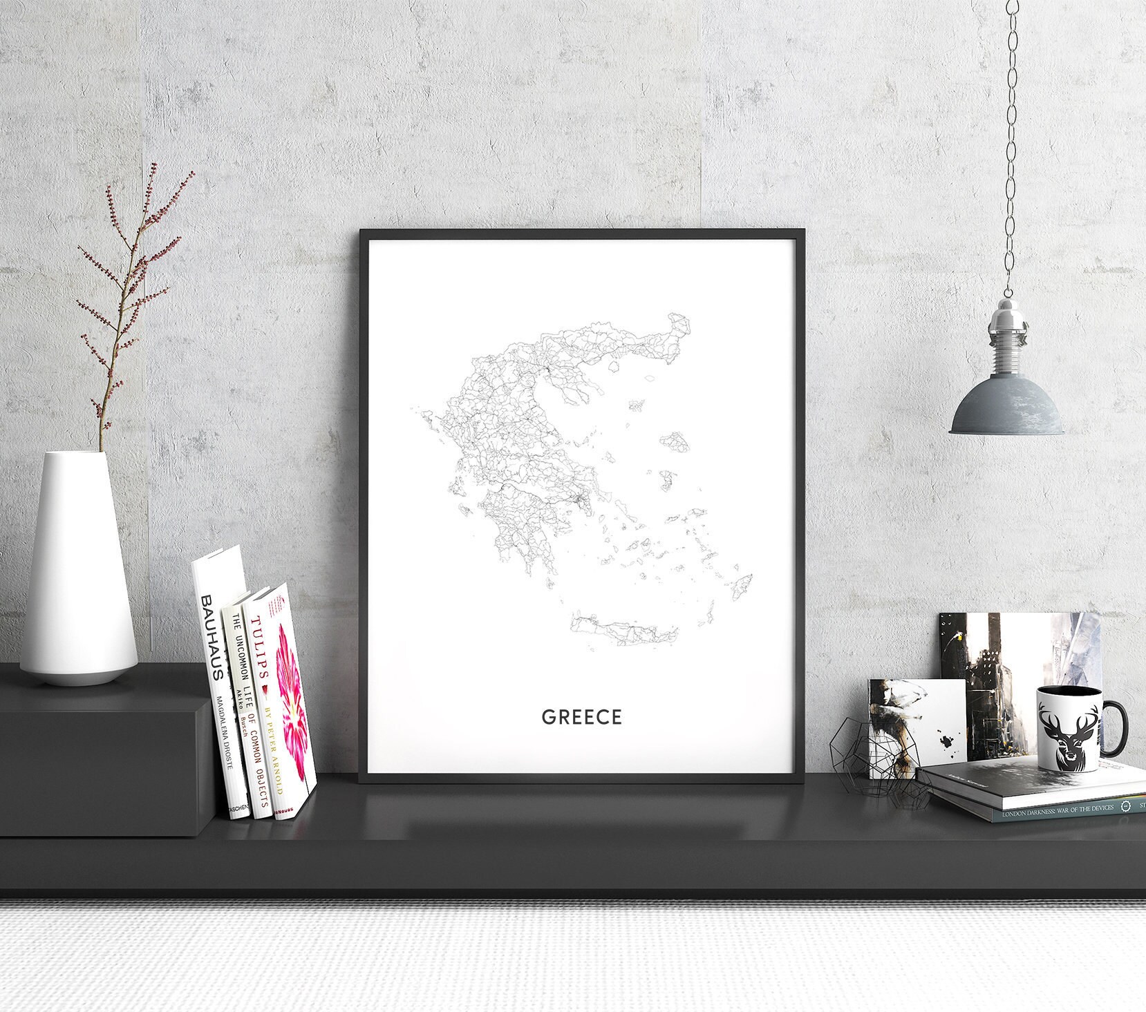 Greece Map Print, Greece Map Art Poster, Country Map, Black and White ...
