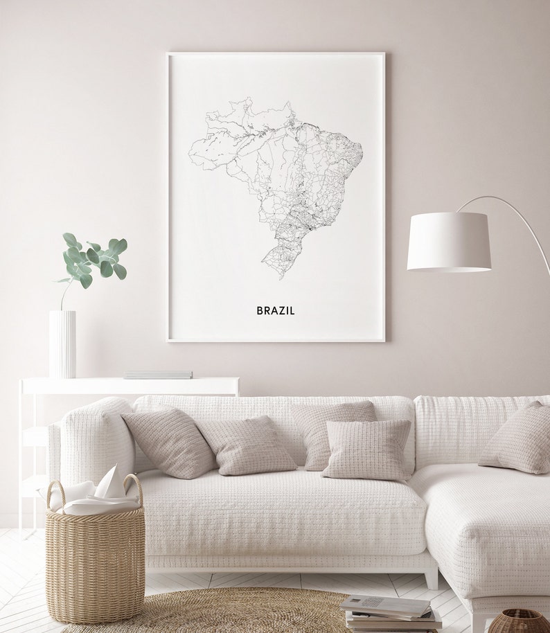 Brazil Map Print Brazil Map Art Poster Country Map Art - Etsy