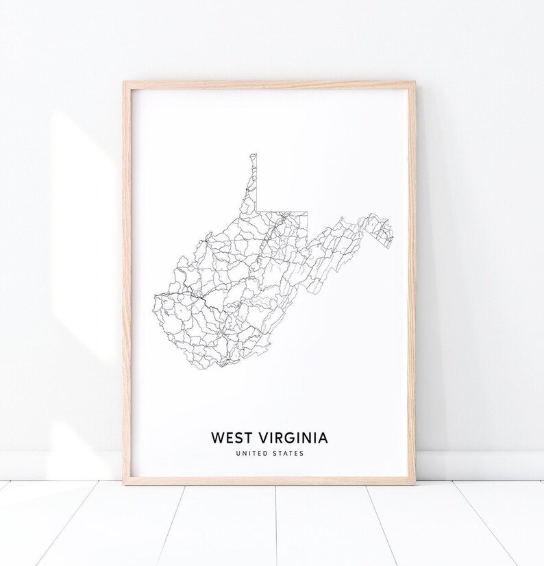 West Virginia Map Print, State Road Map Print, WV USA United States Map ...
