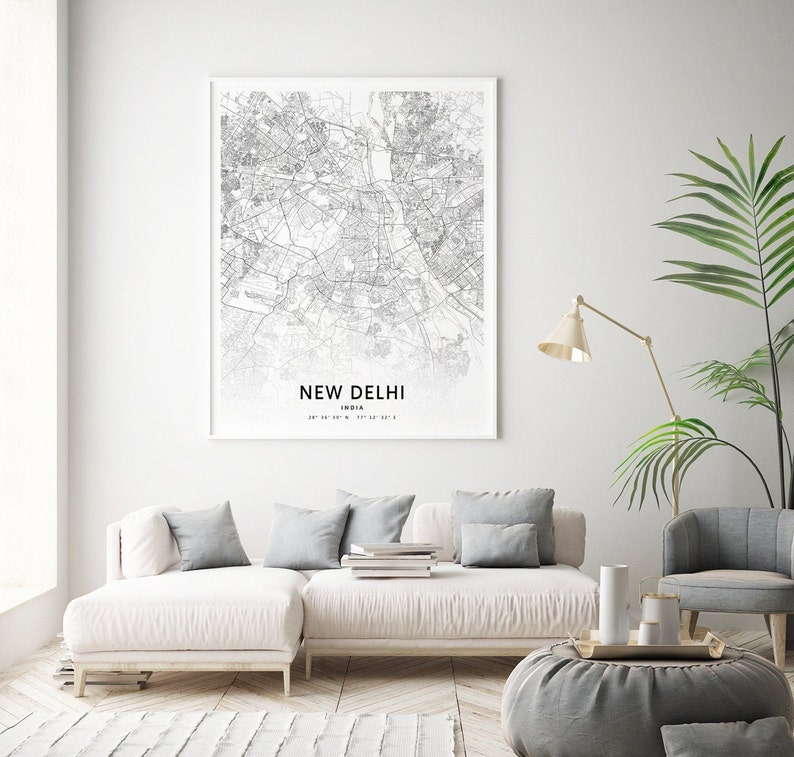 New Delhi Map Print, New Delhi India Map Art Poster, City Street Road ...