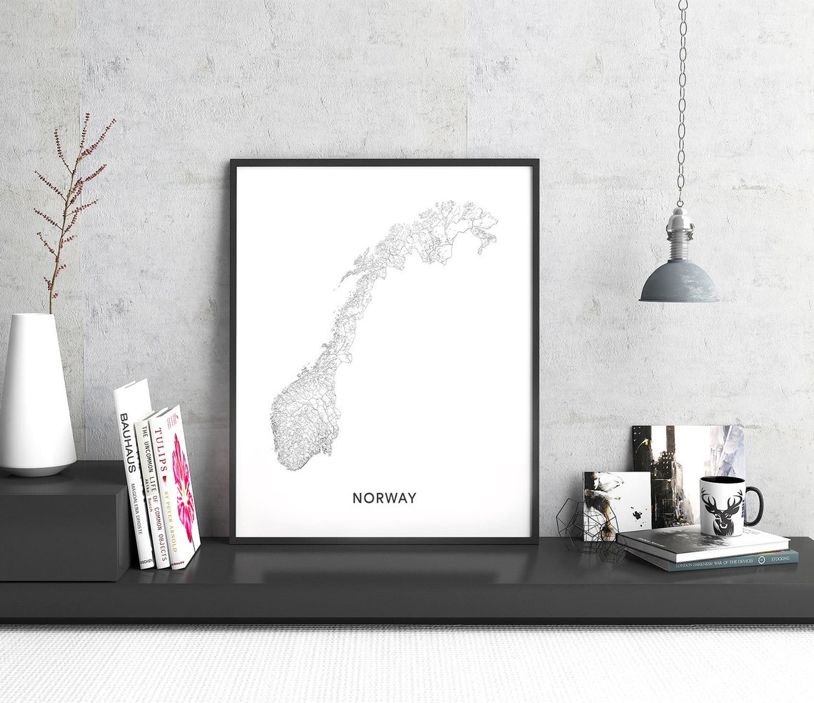 Norway Map Print Norway Map Wall Art Norway Map Art Poster | Etsy