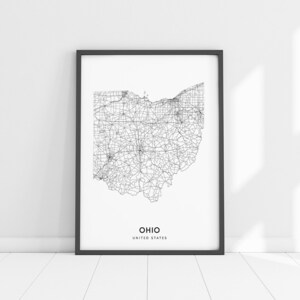 Ohio Map Print, State Road Map Print, Ohio OH USA United States Map Art ...