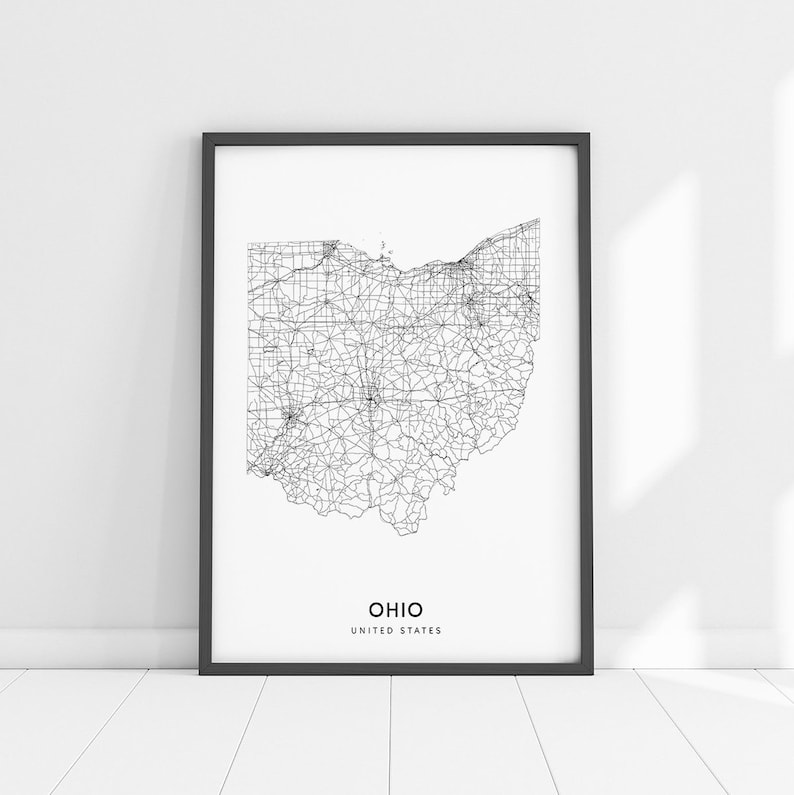 Ohio Map Print, State Road Map Print, Ohio OH USA United States Map Art ...
