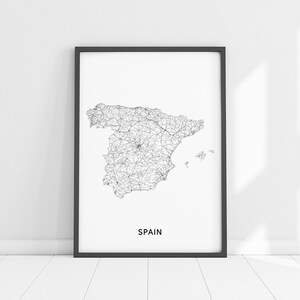 Spain Map Print, Spain Map Wall Art, Spain Map Art Poster, Country Map ...