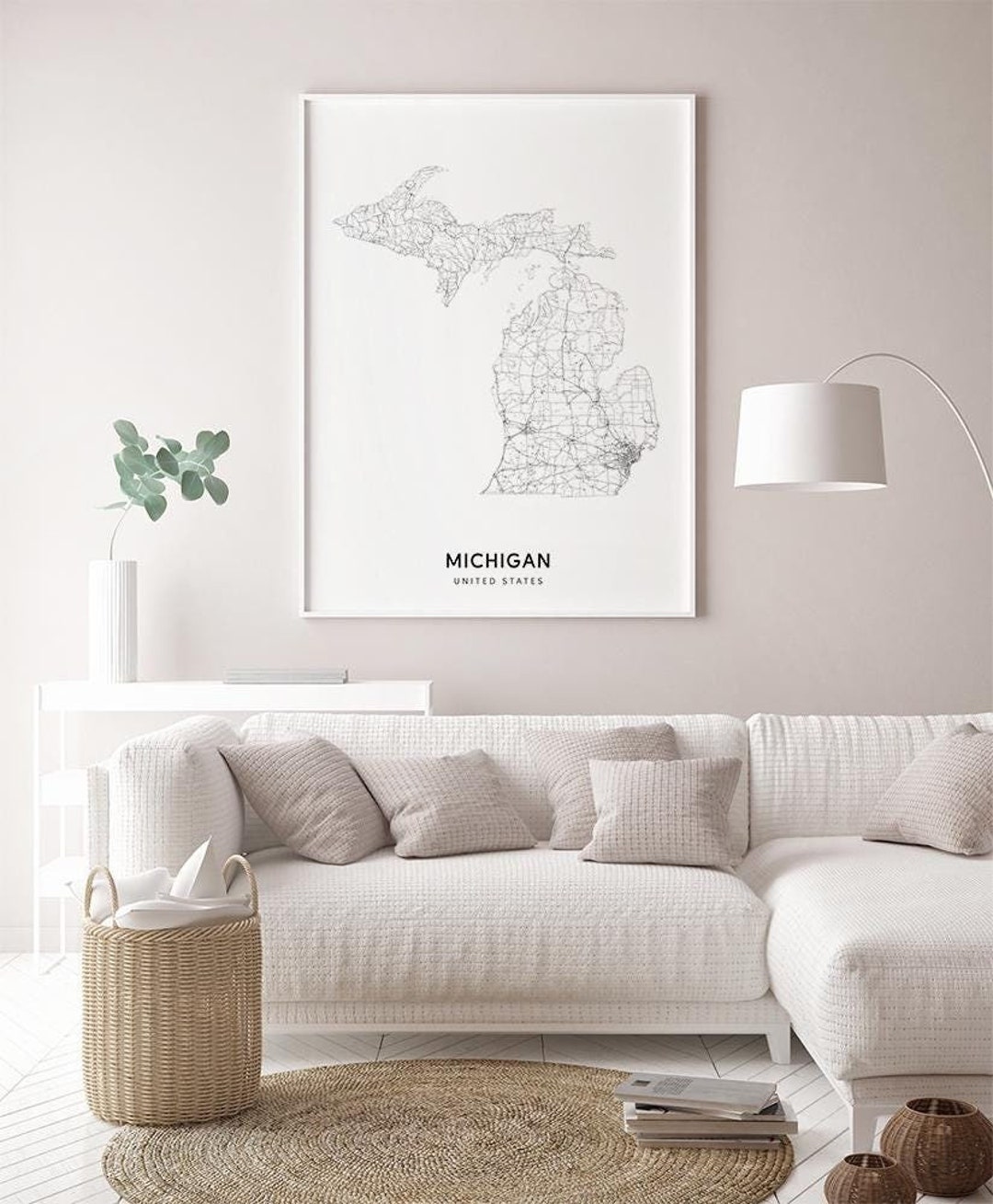 Michigan Map Print, State Road Map Print, MI USA United States Map Art ...