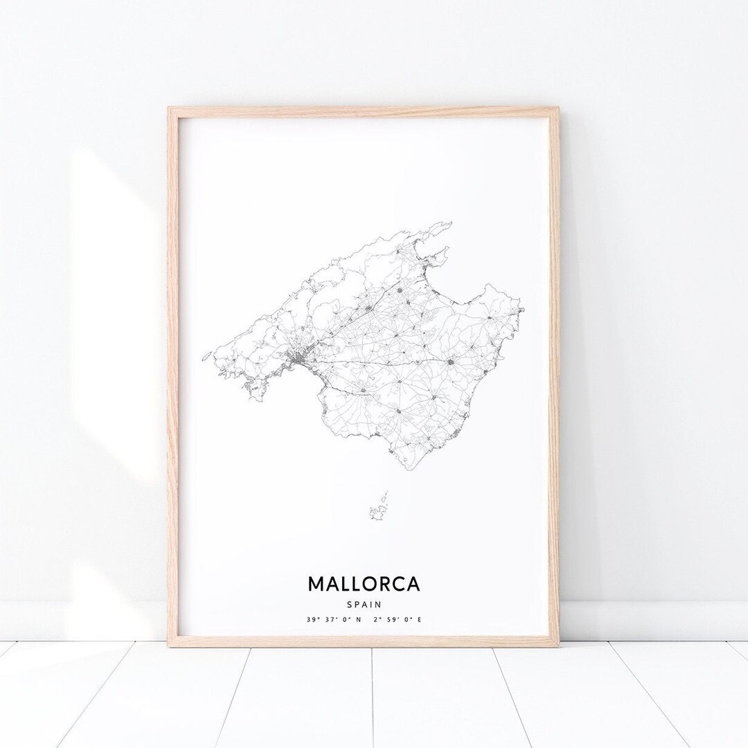 Mallorca Map Print, Mallorca Street Map Art Poster, Majorca Spain Black ...