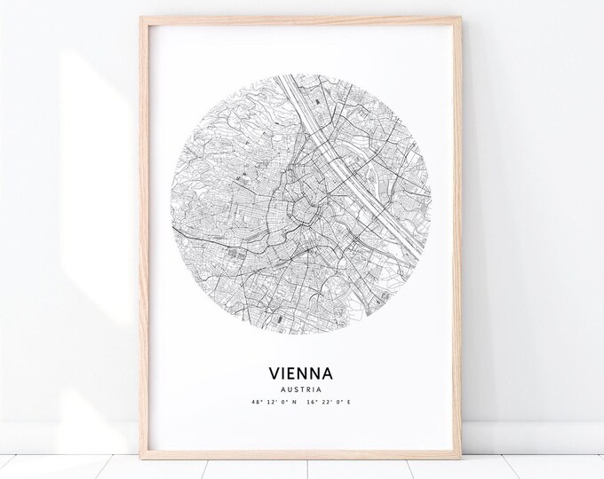 VIENNA MAP - Minimalist Vienna Art Print, Customizable City Map, High ...