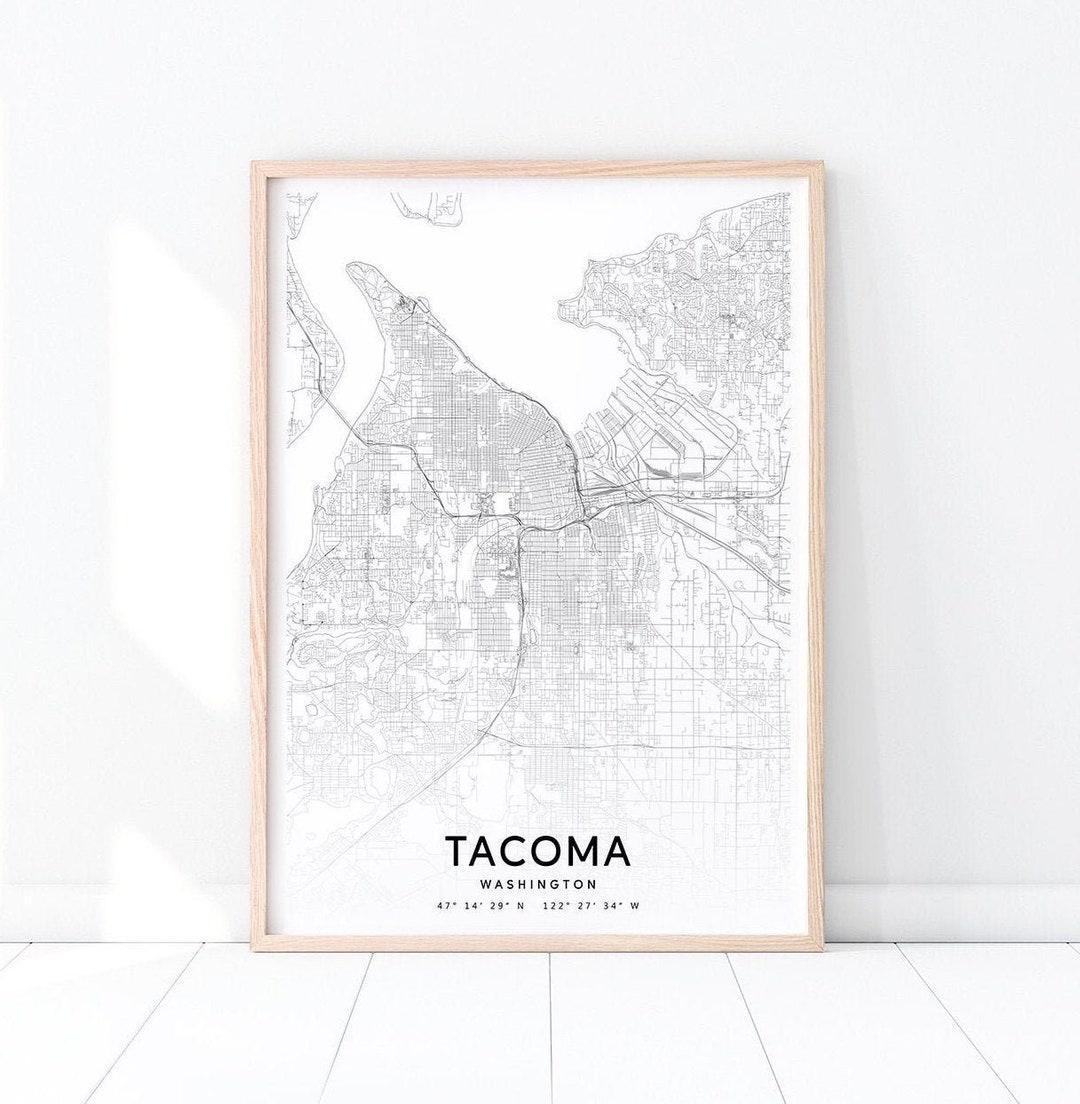 Tacoma Map Print, Tacoma Washington Map Art Poster, City Street Road ...