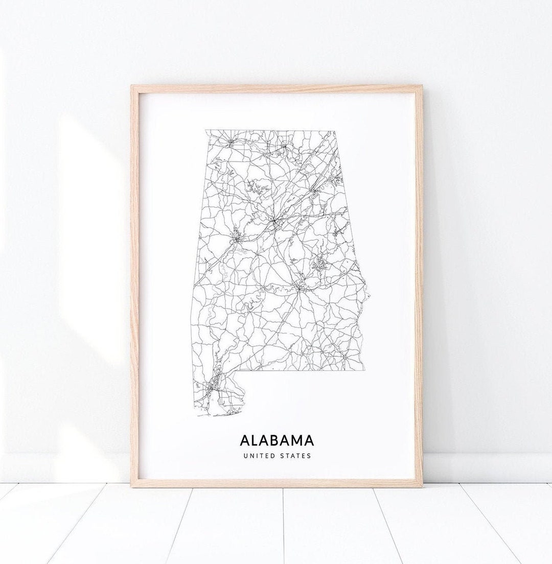 Alabama Map Print, State Road Map Print, AL USA United States Map Art ...