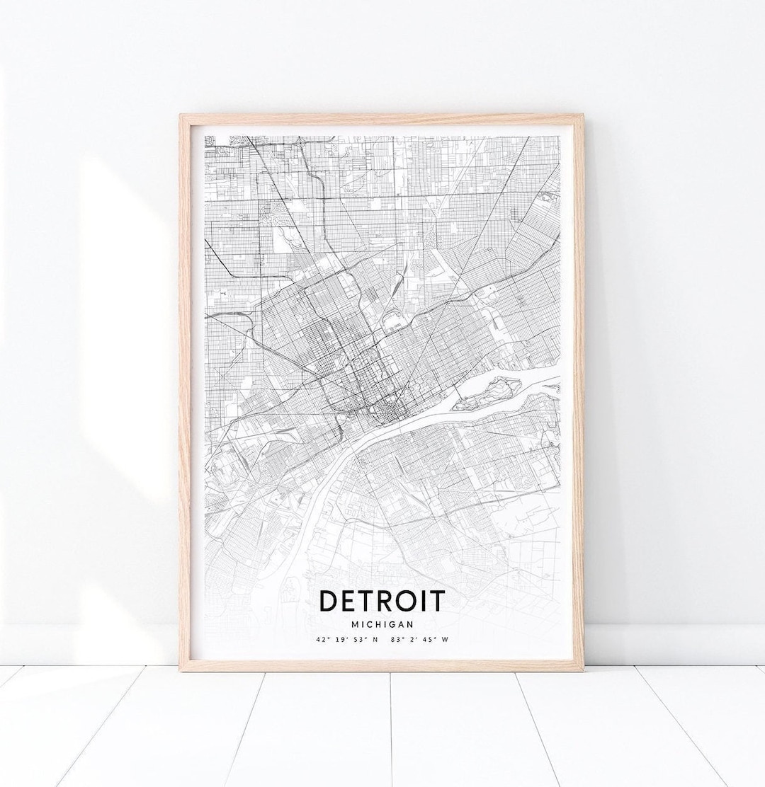 Detroit Map Print, Detroit Michigan Map Art Poster, City Street Road ...