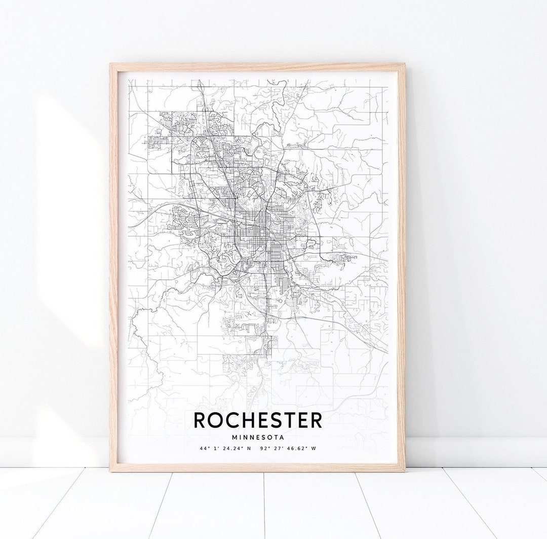 Rochester Map Print, Rochester Minnesota Map Art Poster, City Street ...