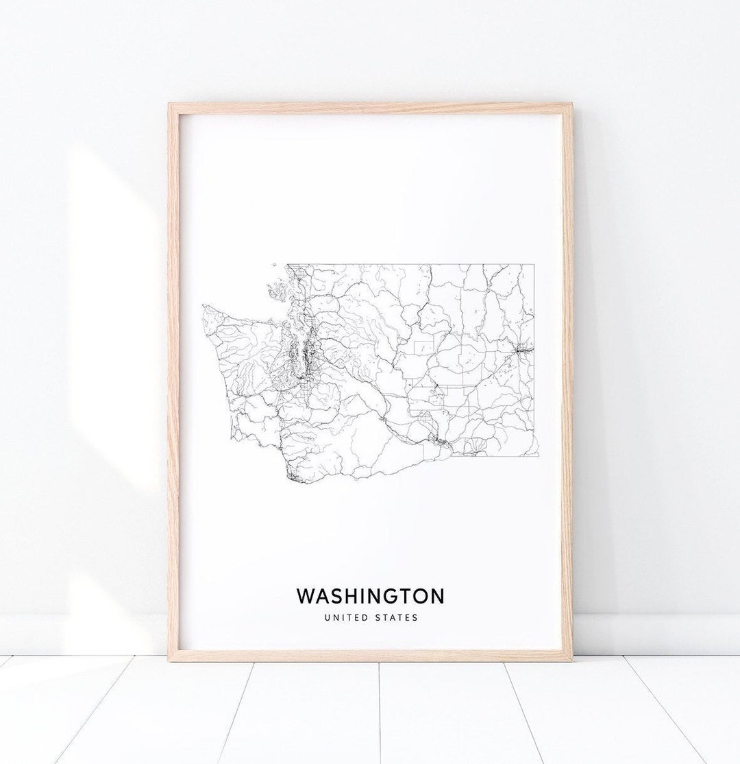Washington Map Print, State Road Map Print, WA USA United States Map ...