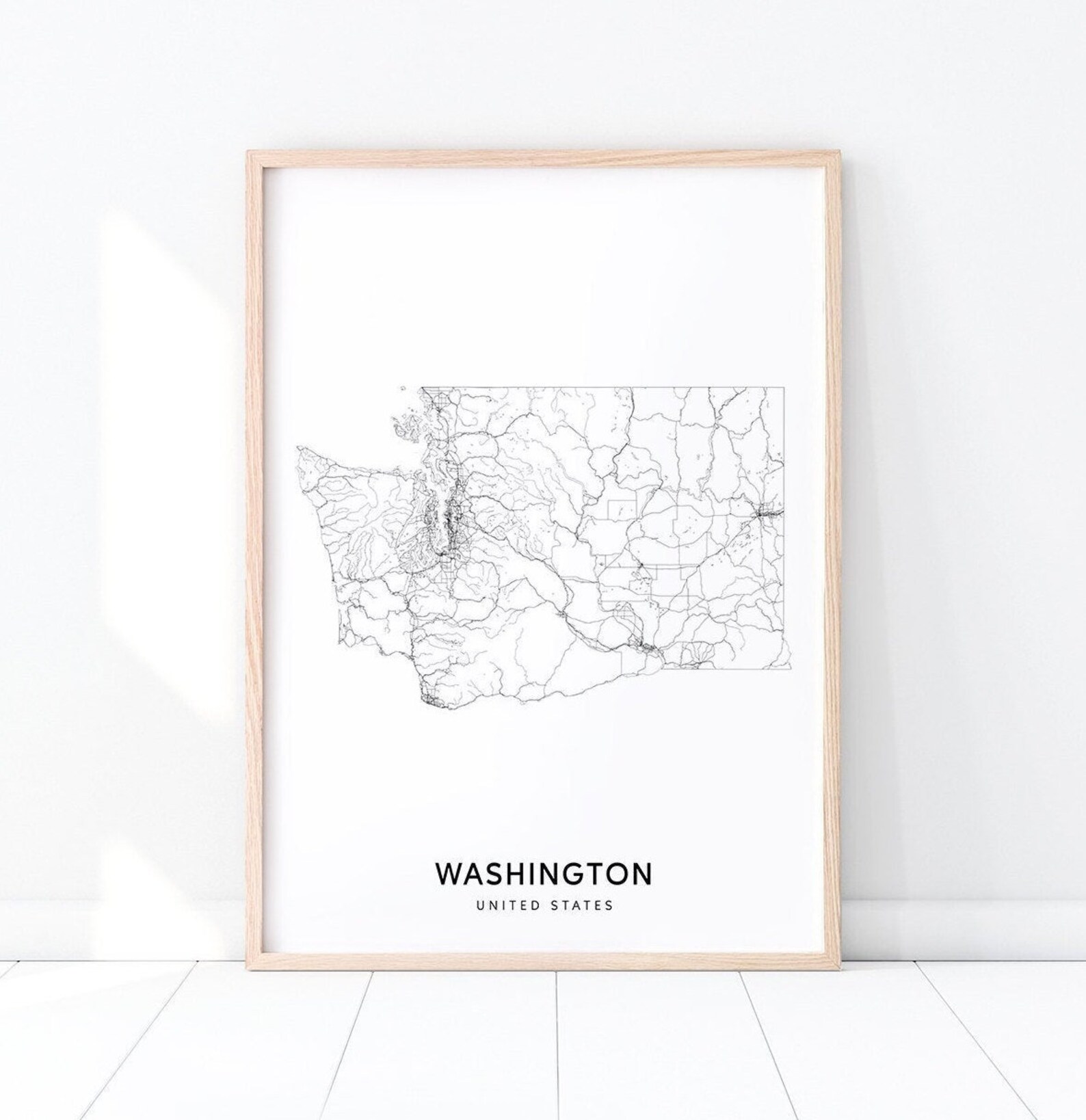 Washington Map Print State Road Map Print WA USA United - Etsy