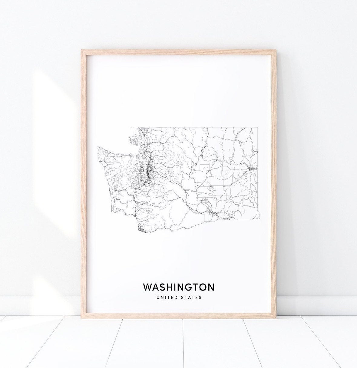 Washington Map Print State Road Map Print WA USA United | Etsy
