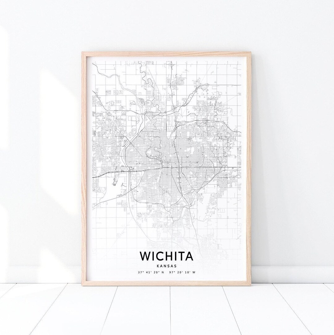 Wichita Map Print, Wichita Kansas USA Map Art Poster, City Street Road ...