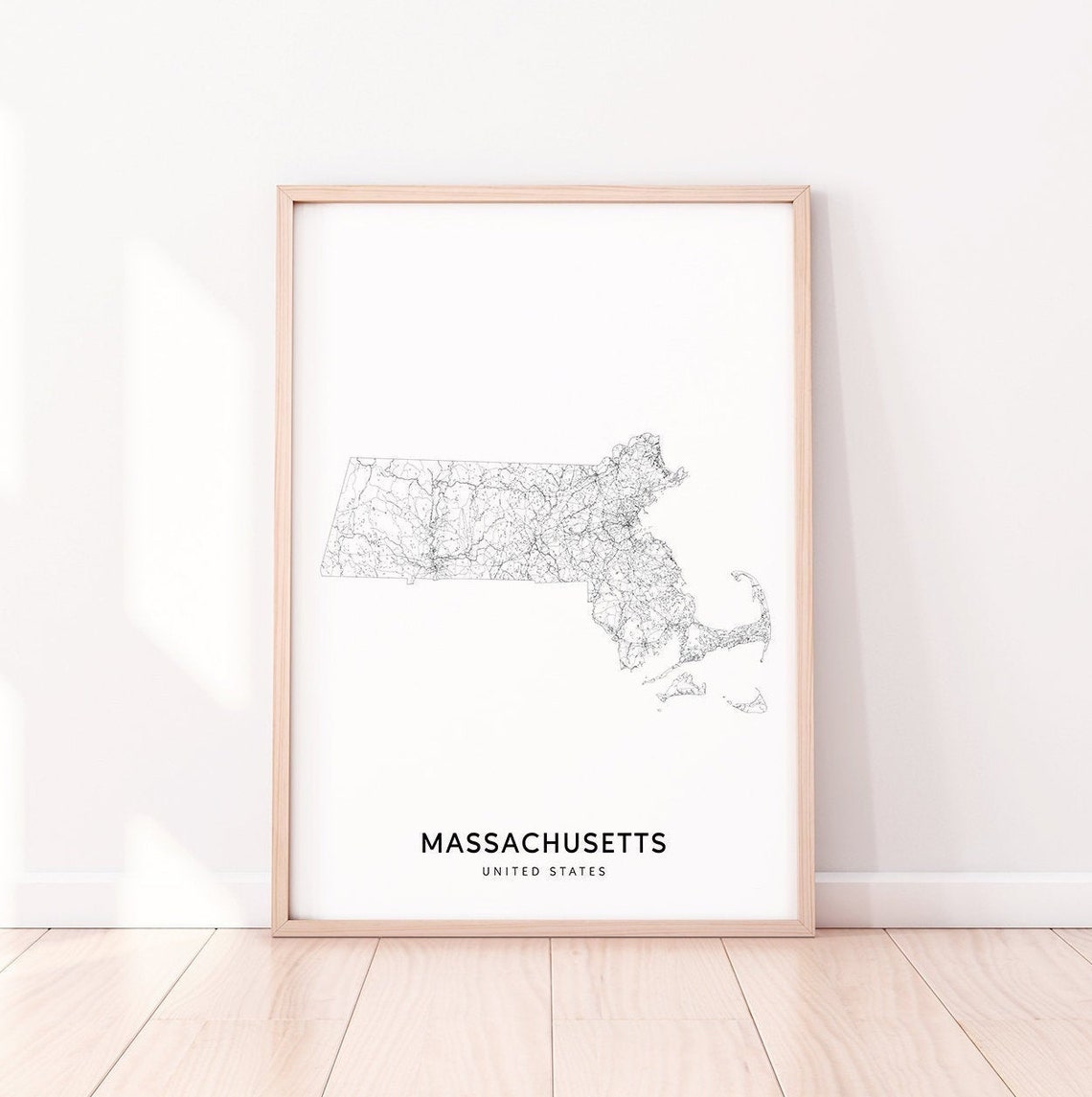Massachusetts Map Print, State Road Map Print, Massachusetts MA USA ...