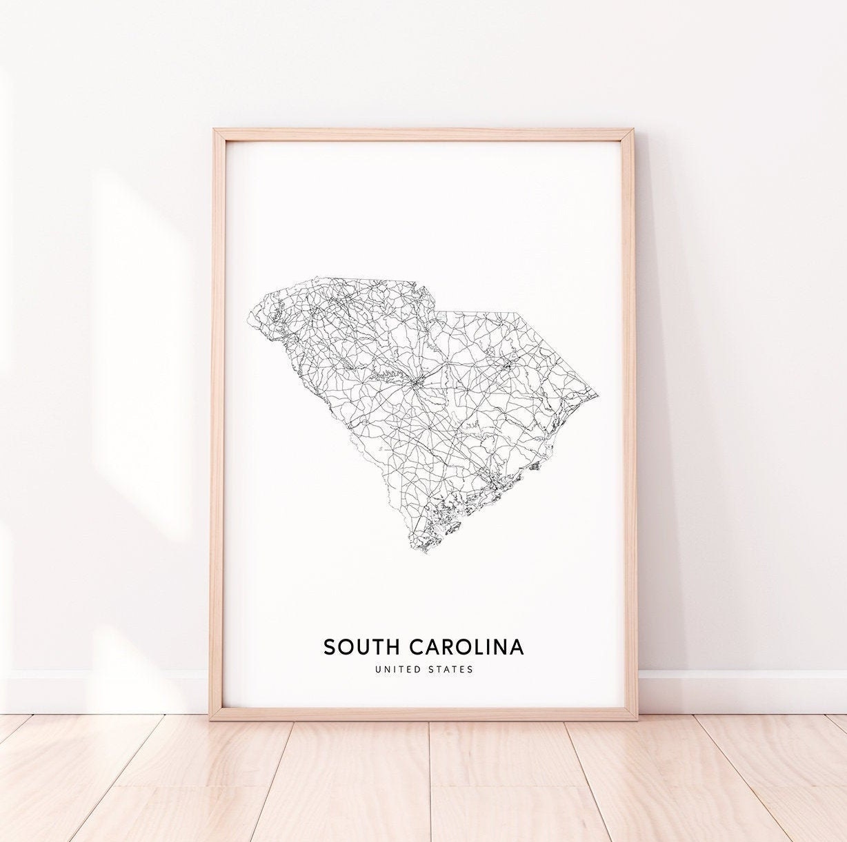 South Carolina Map Print State Road Map Art South Carolina | Etsy