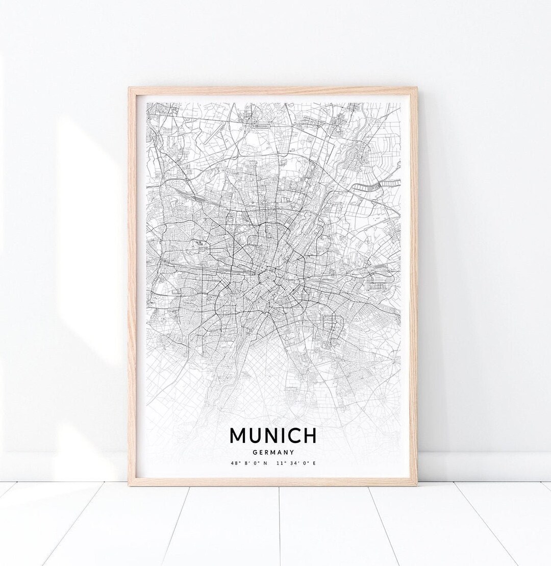 Munich Map Print, Munich Germany Map Art Poster, City Street Road Map ...