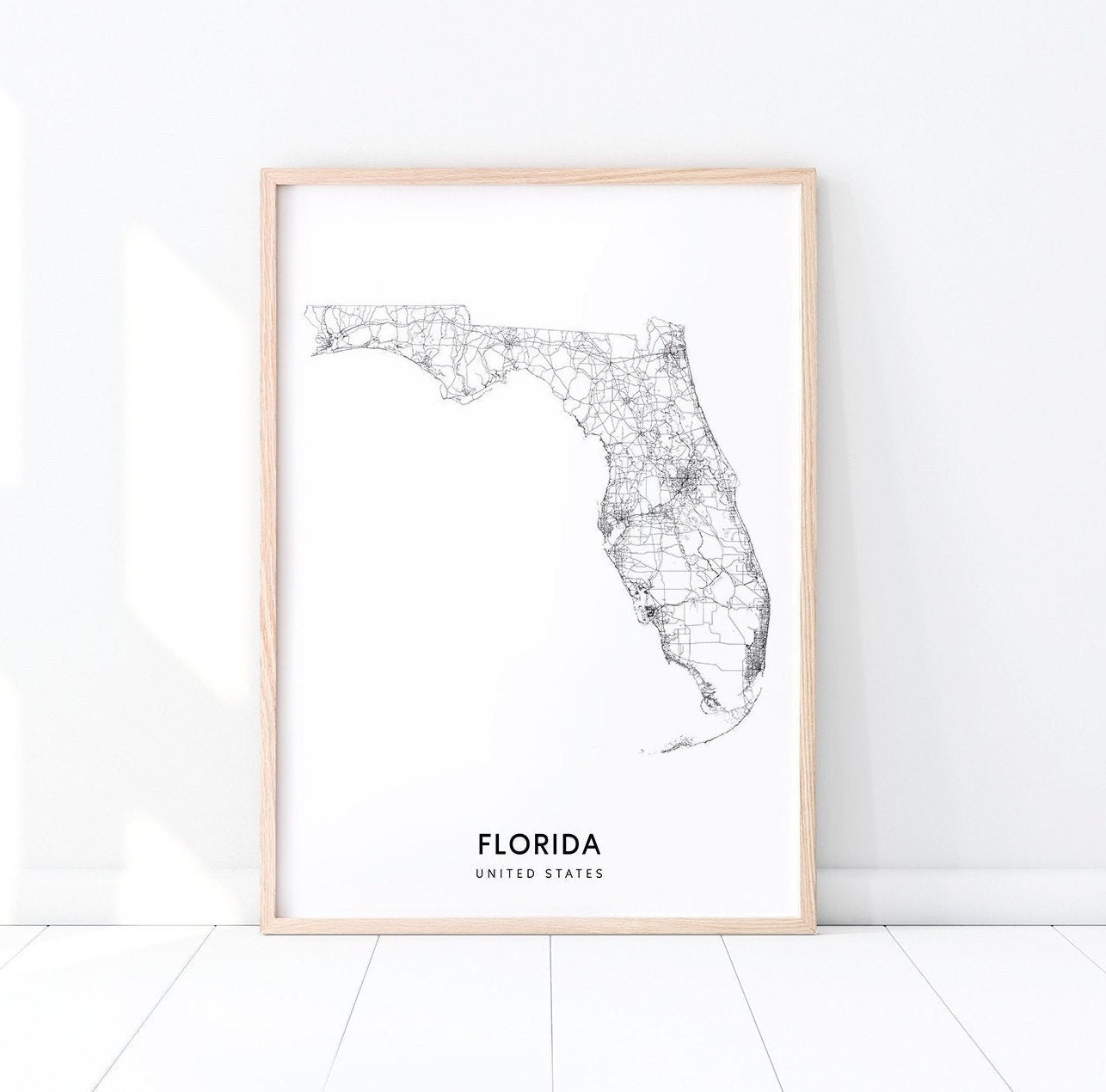 Florida Map Print State Road Map Print Florida FL USA United | Etsy