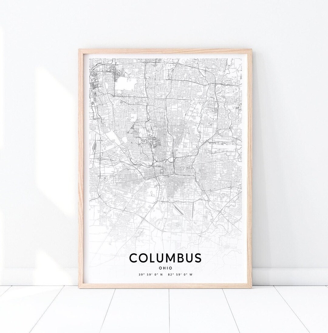Columbus Map Print, Columbus Ohio Map Art Poster, City Street Road Map ...