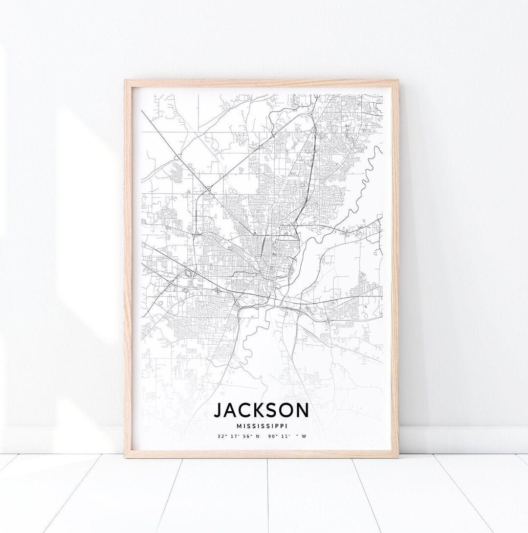 Jackson Urban Map Print, Jackson Mississippi Map Art Poster, City ...
