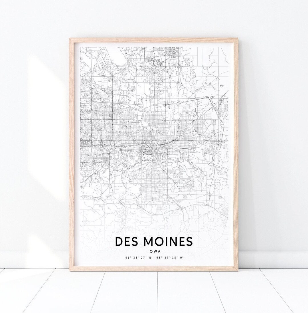 Des Moines Map Print, Des Moines Iowa USA Map Art Poster, City Street ...