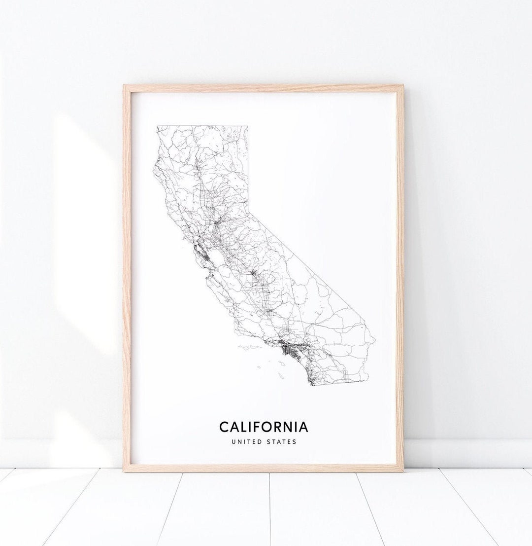 California Map Print, State Road Map Print, California CA USA United ...