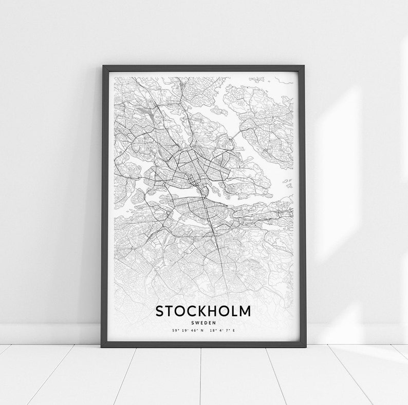 Stockholm Map Print, Stockholm Sweden Map Art Poster, City Street Road ...