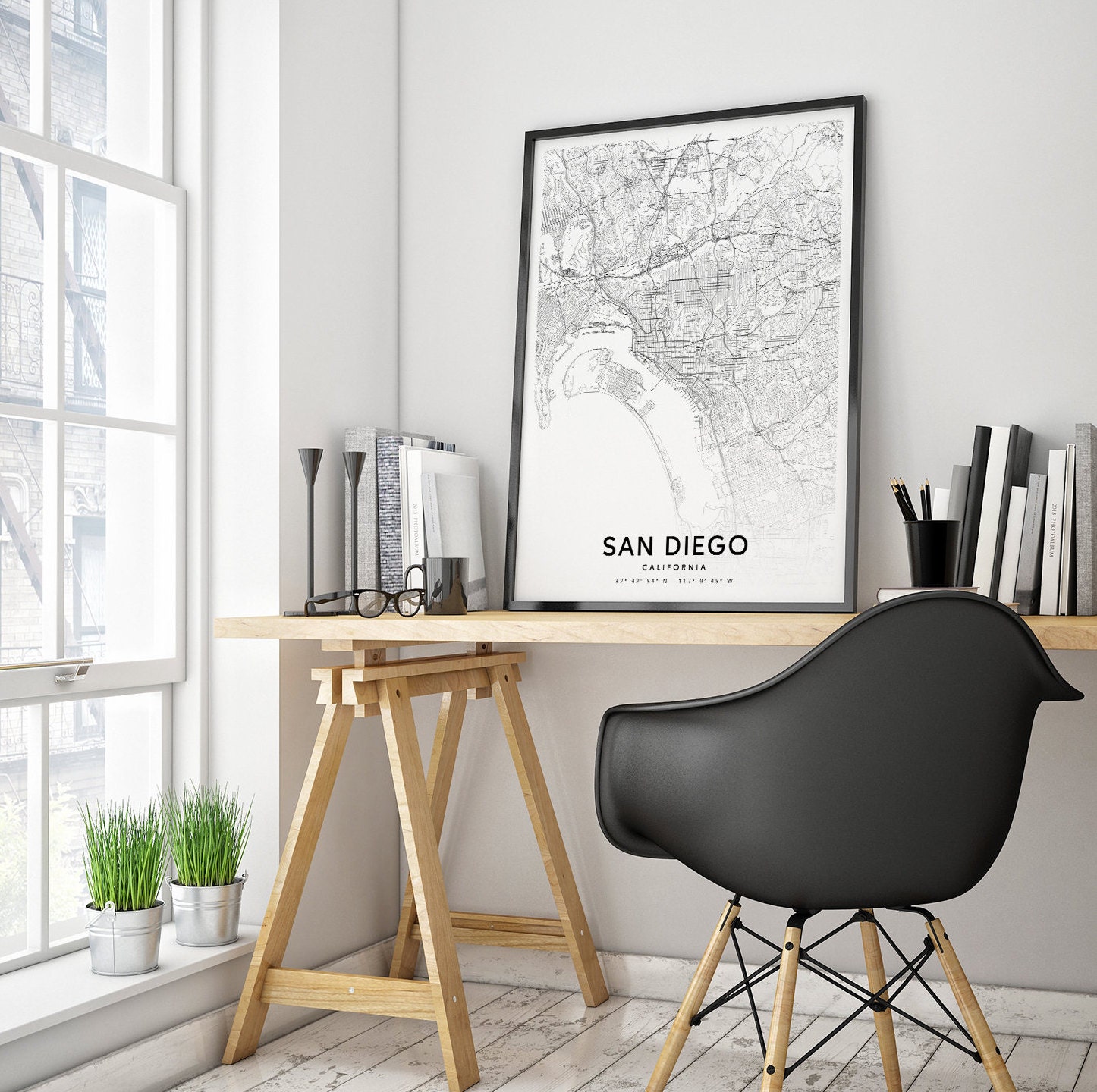 San Diego Map Print, California USA Map Art Poster, City Street Road ...