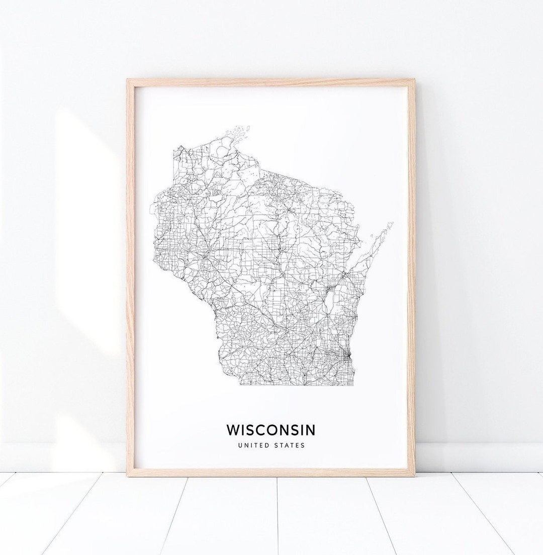 Wisconsin Map Print, State Road Map Print, Wisconsin WI USA United ...