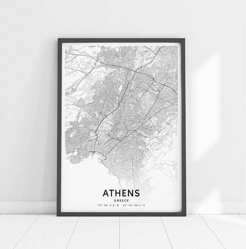 Athens Map Print Athens Greece Map Art Poster City Street | Etsy