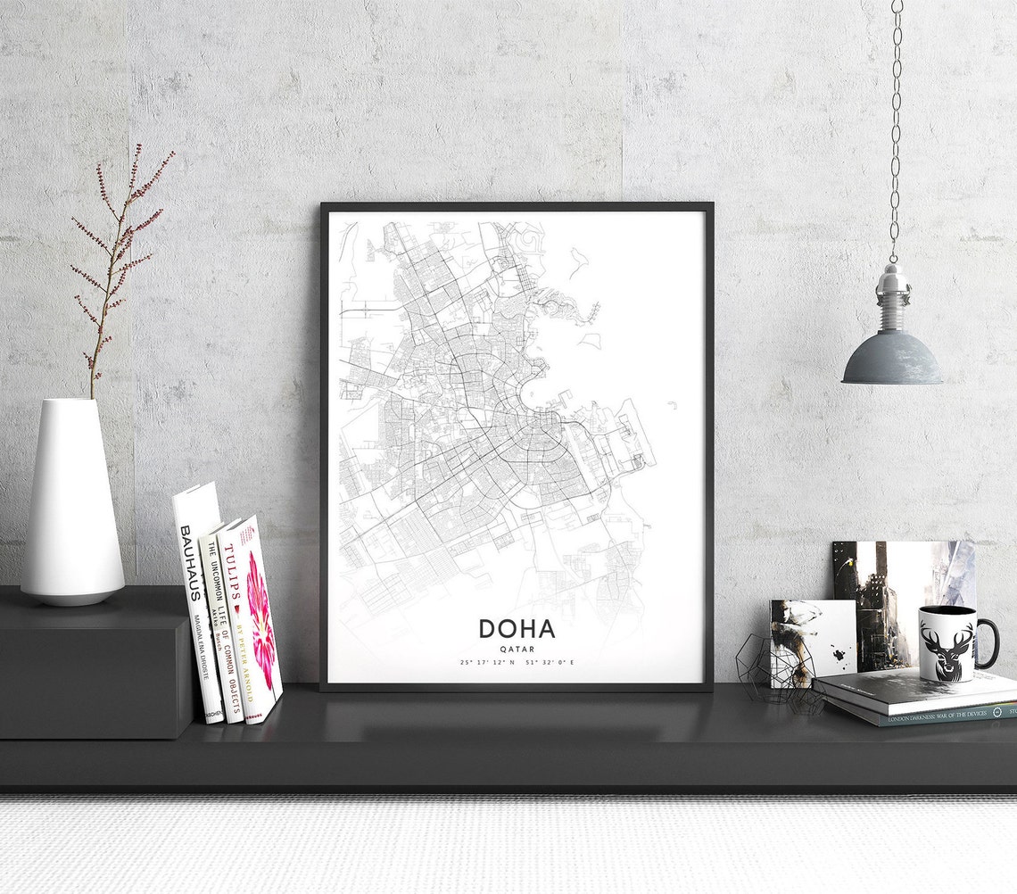 Doha Map Print Doha Map Art Poster Doha Qatar Map City - Etsy
