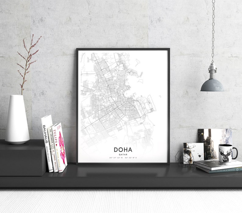 Doha Map Print Doha Map Art Poster Doha Qatar Map City | Etsy
