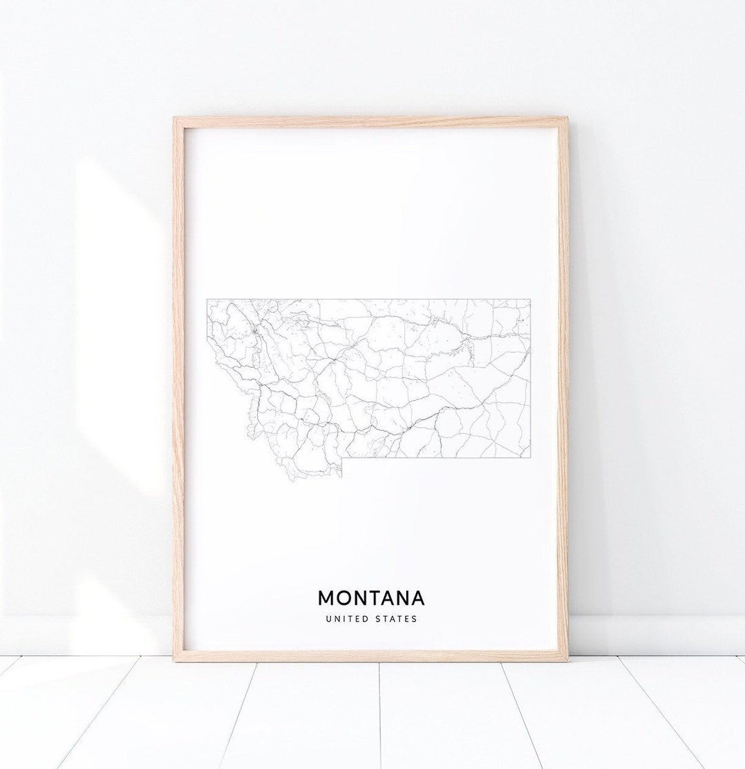 Montana Map Print, State Road Map Print, Montana MT USA United States ...