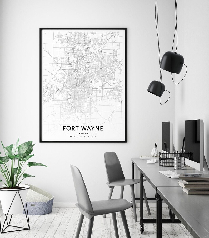 Fort Wayne Map Print, Fort Wayne Indiana USA Map Art Poster, City ...